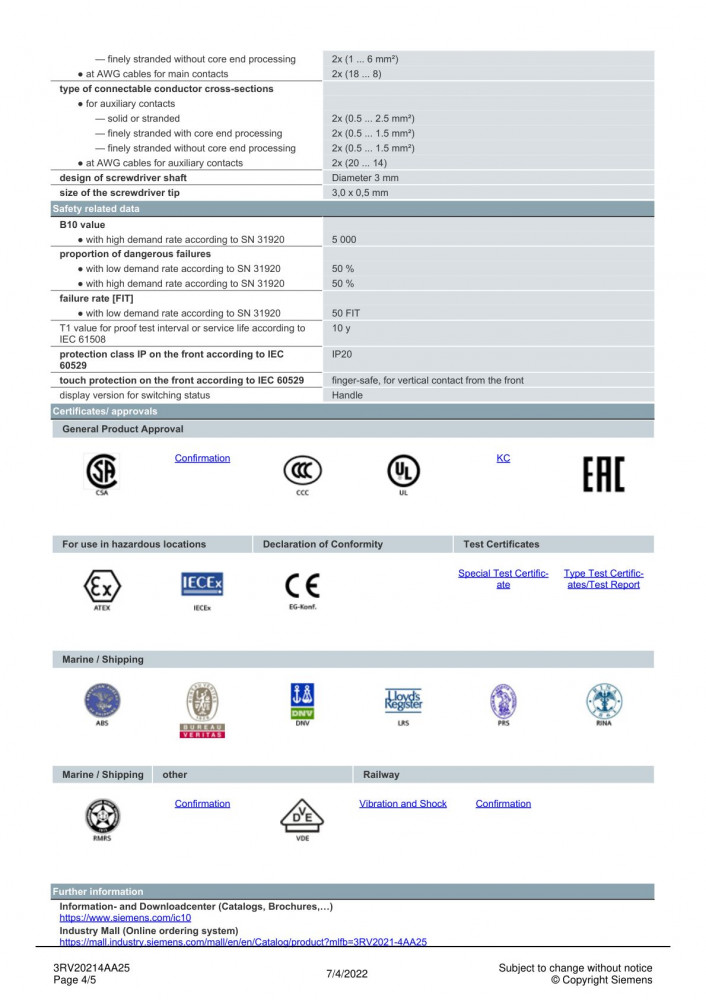 3RV20214AA25 technical document page 4