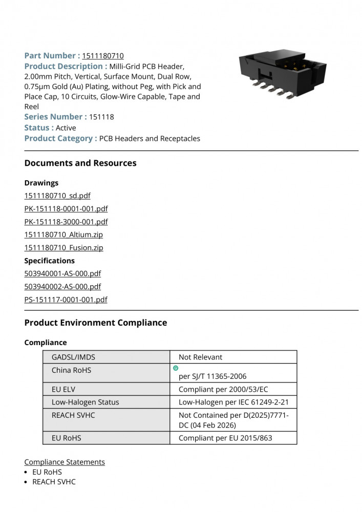 MOLEX 1511180710 product specification page 1