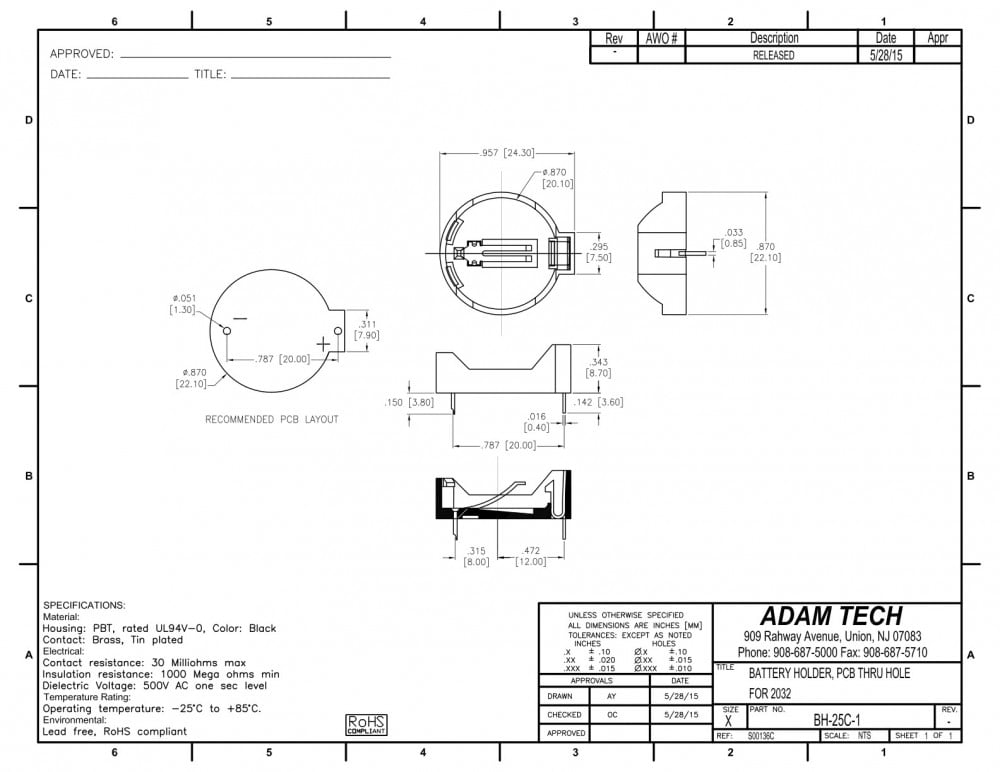 ADAM TECH BH-25C-1 technical drawing