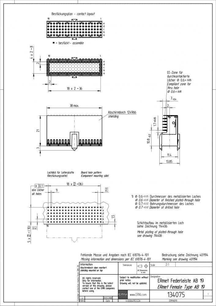 TE Connectivity ERNI 134075 technical drawing