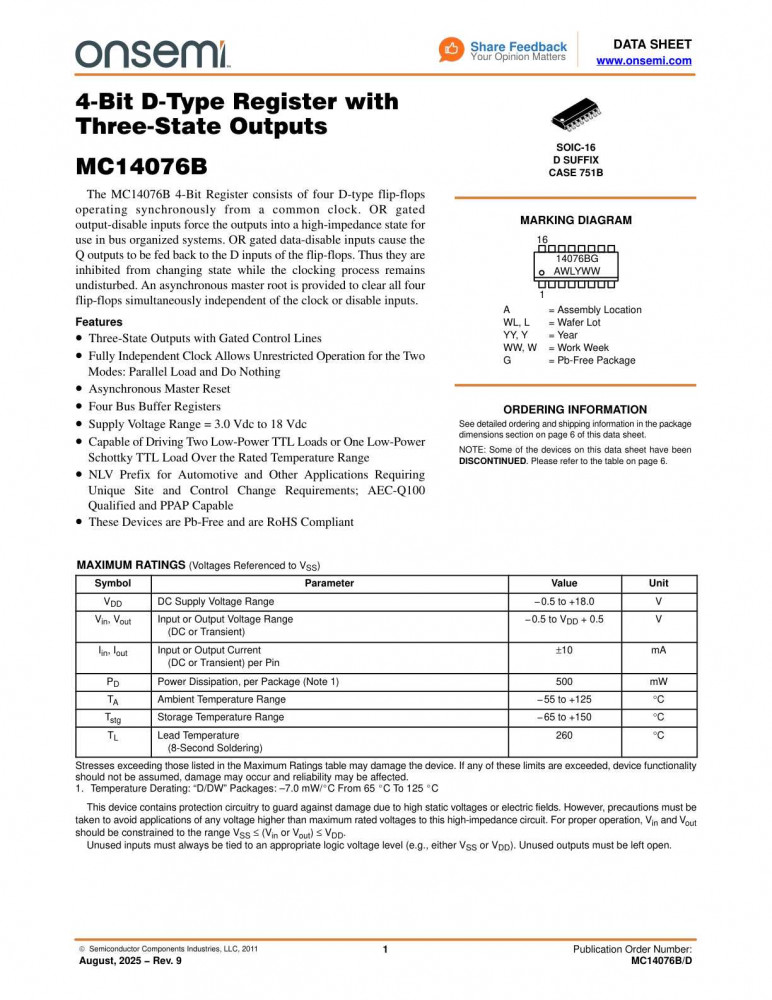 MC14076B datasheet page 1