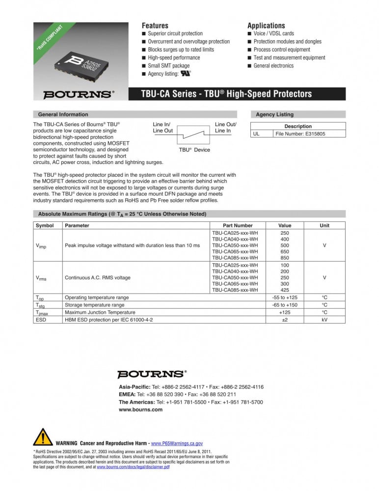 BOURNS TBU-CA Series datasheet page 1