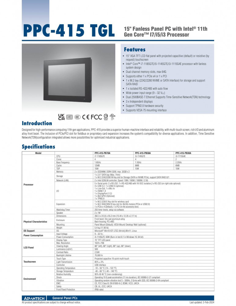 PPC-415 TGL product documentation page 1