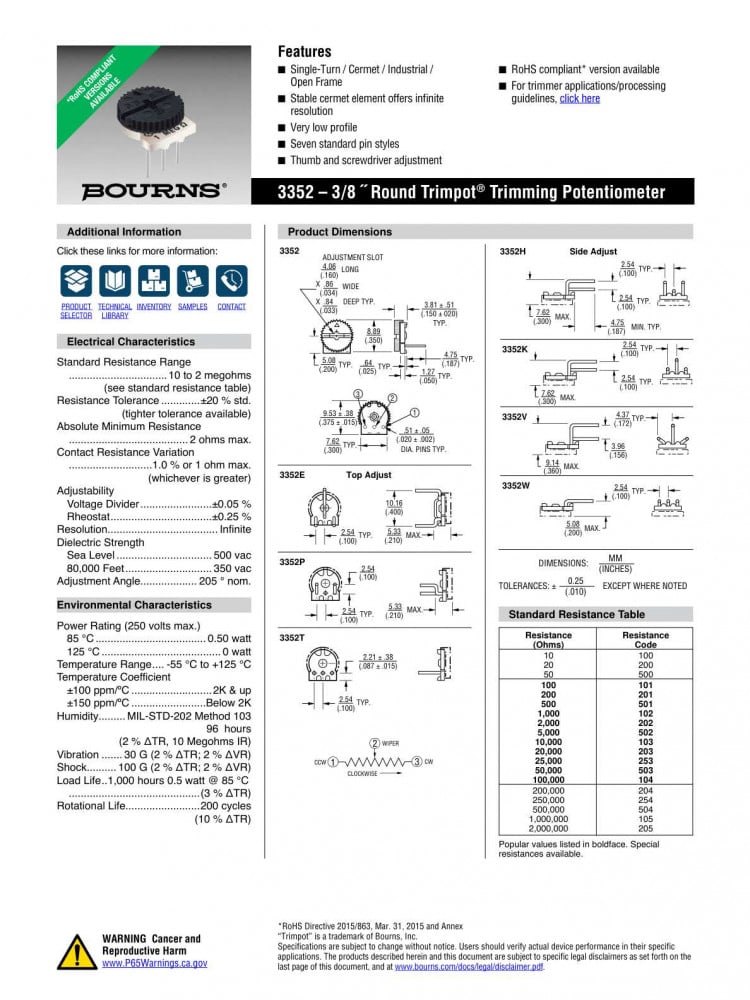 BOURNS 3352 datasheet page 1