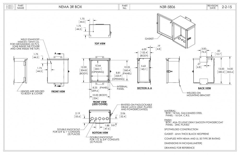Bud Industries N3R-5806 product drawing preview