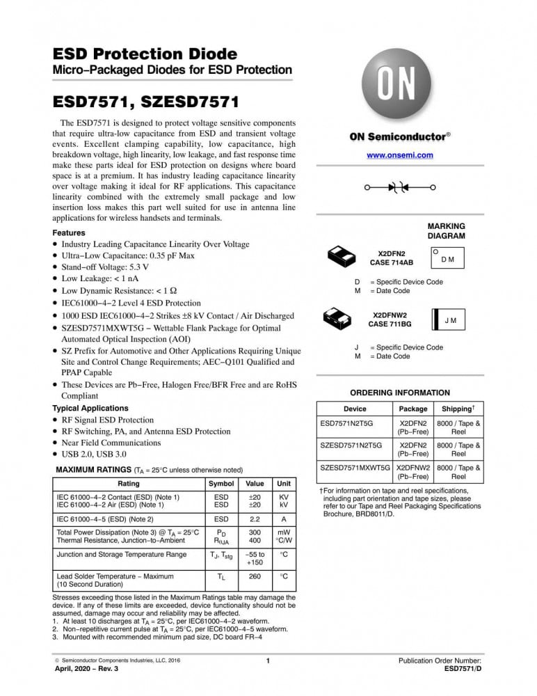 ESD7571N2T5G datasheet page 1