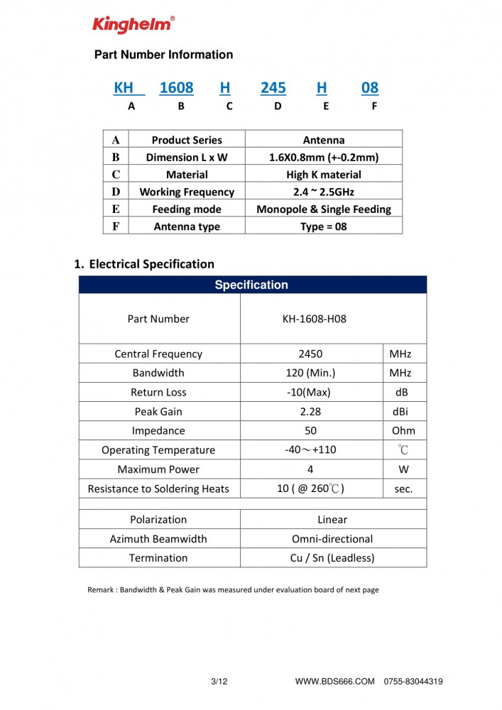 KH-1608-H08 datasheet page 3