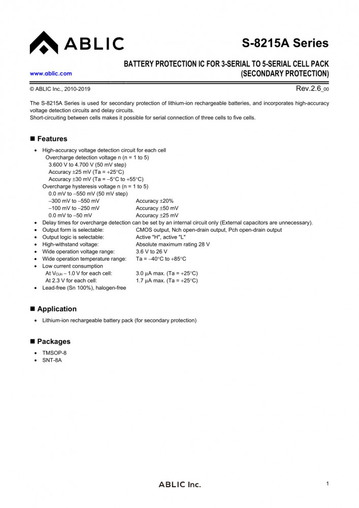 S-8215A datasheet page 1