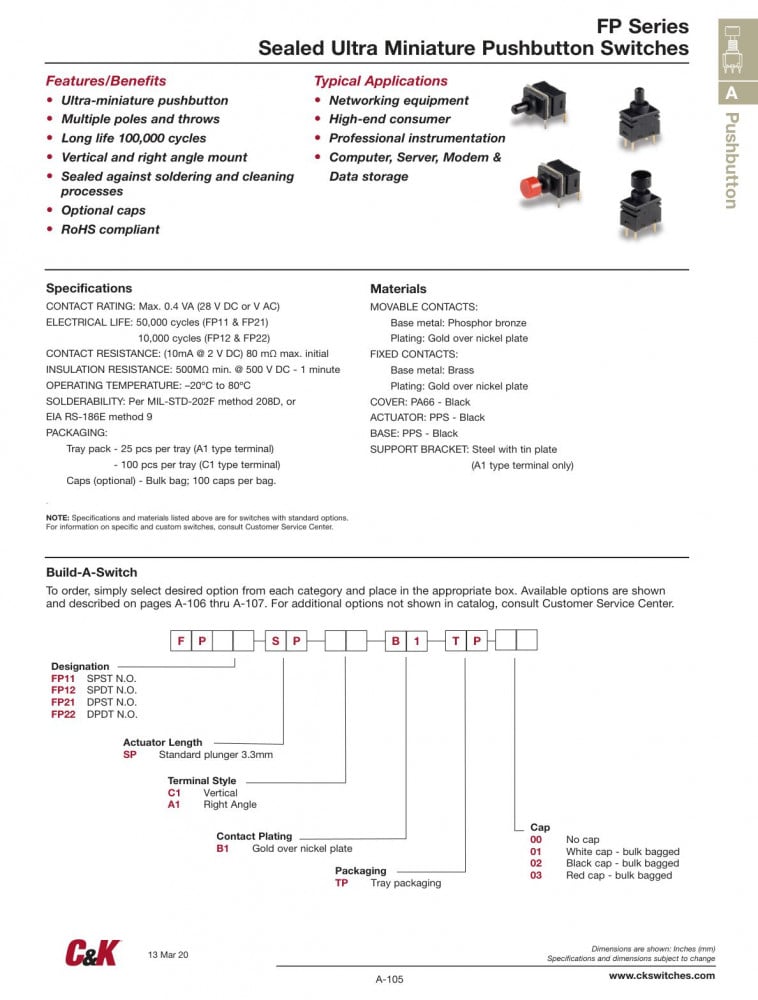 C&K FP Series datasheet page 1