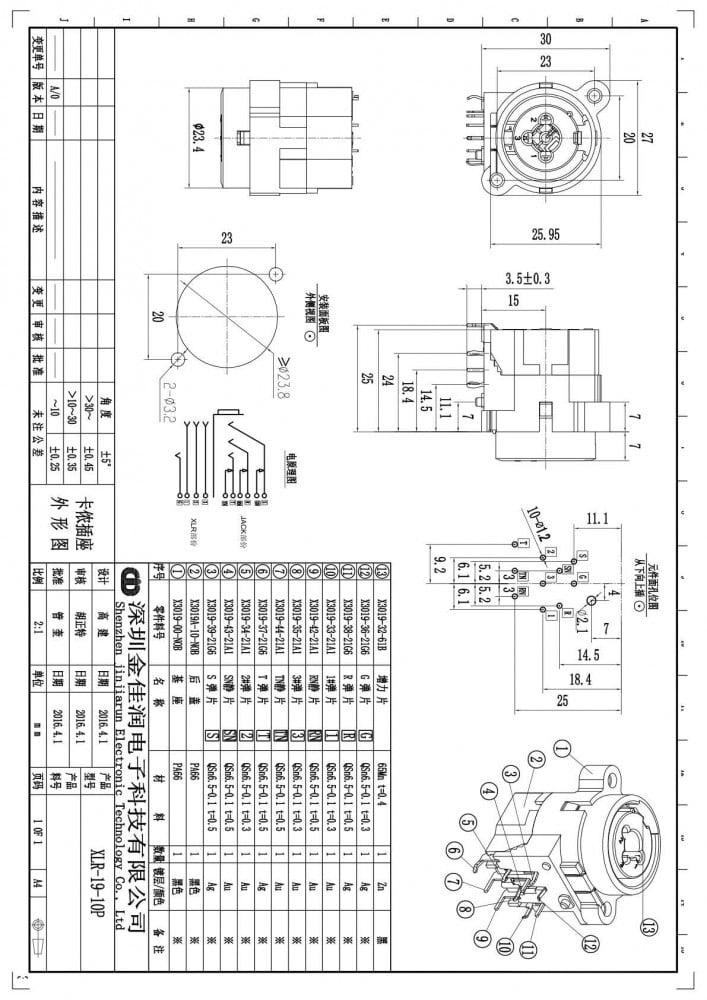 XLR-19-10P specification page 1