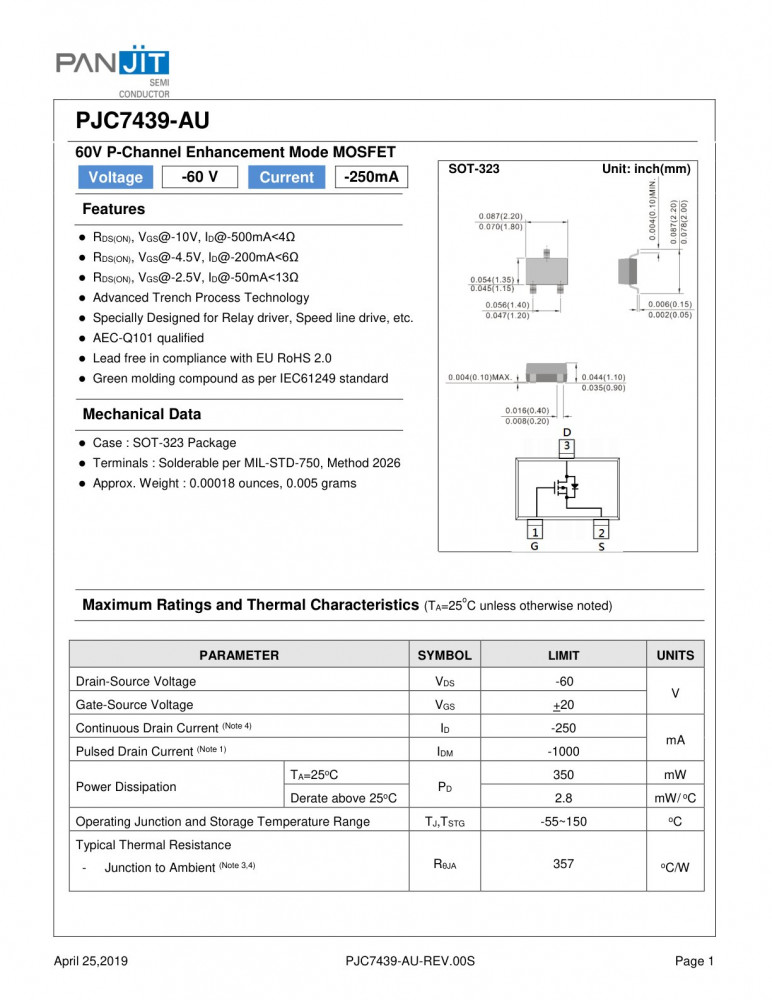 PJC7439-AU datasheet page 1