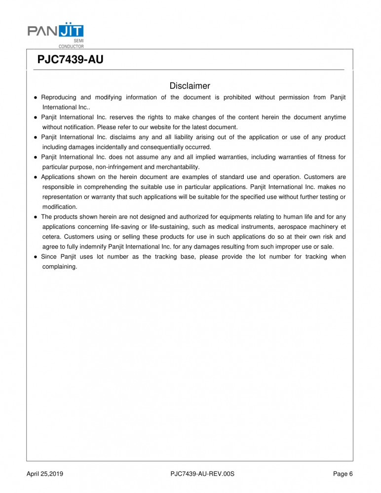 PJC7439-AU datasheet page 6