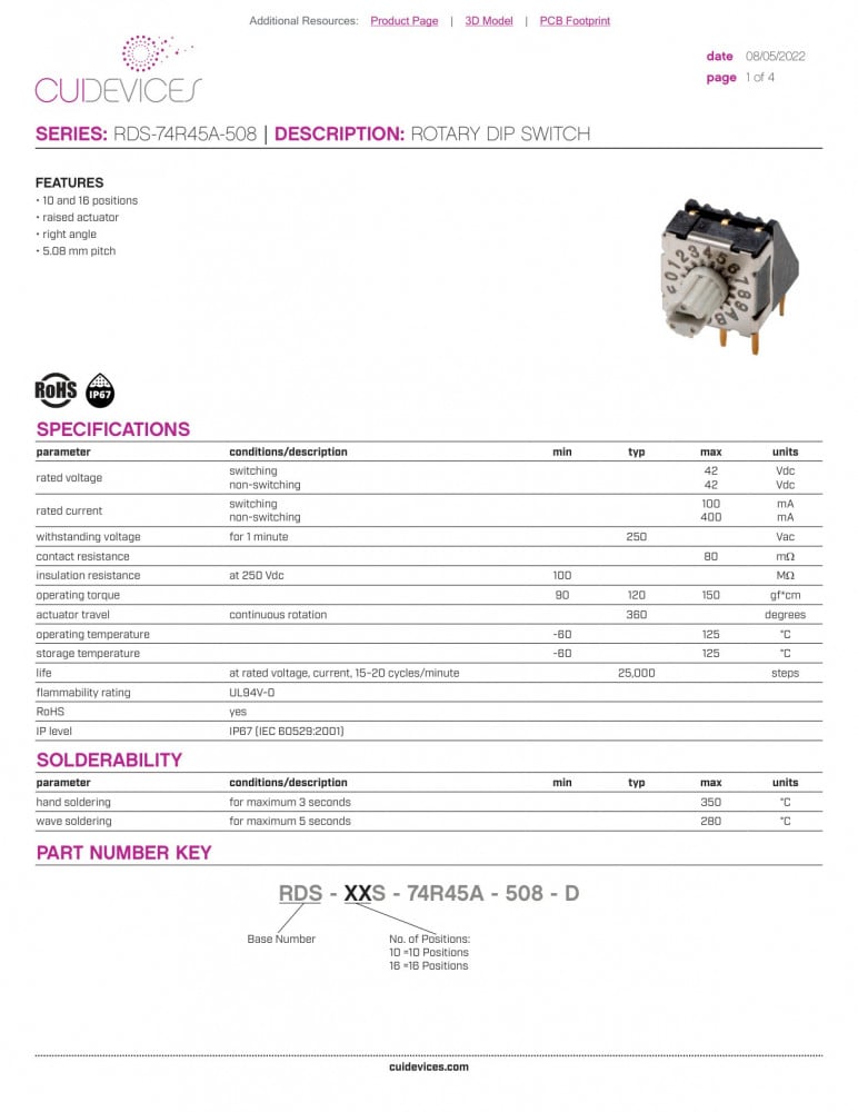 RDS-10S-74R45A-508-D datasheet page 1