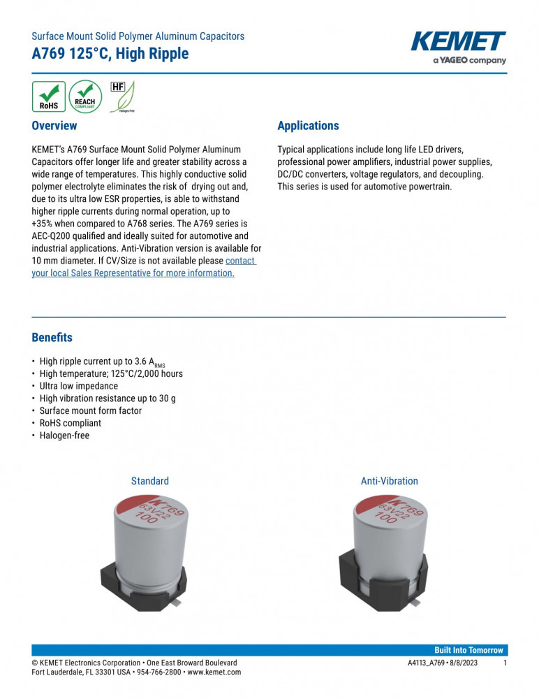 KEMET A769 datasheet page 1