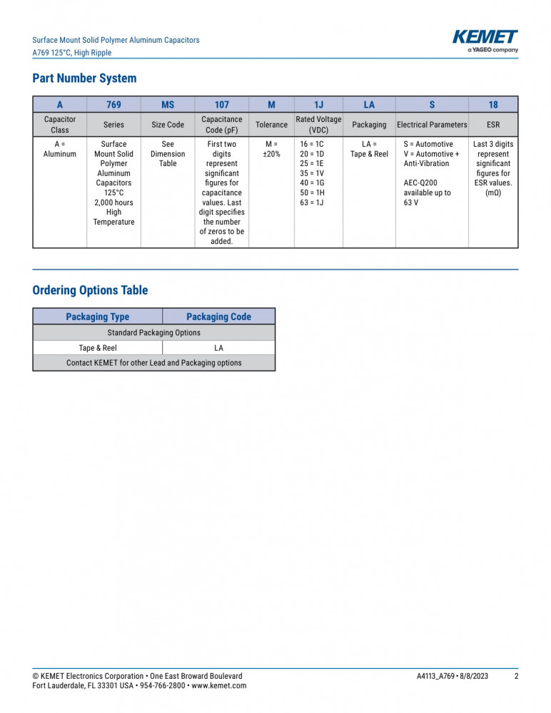 KEMET A769 datasheet page 2