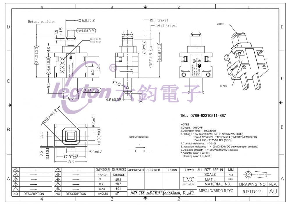 Legion MPS21-WBBDD-R D/C technical drawing
