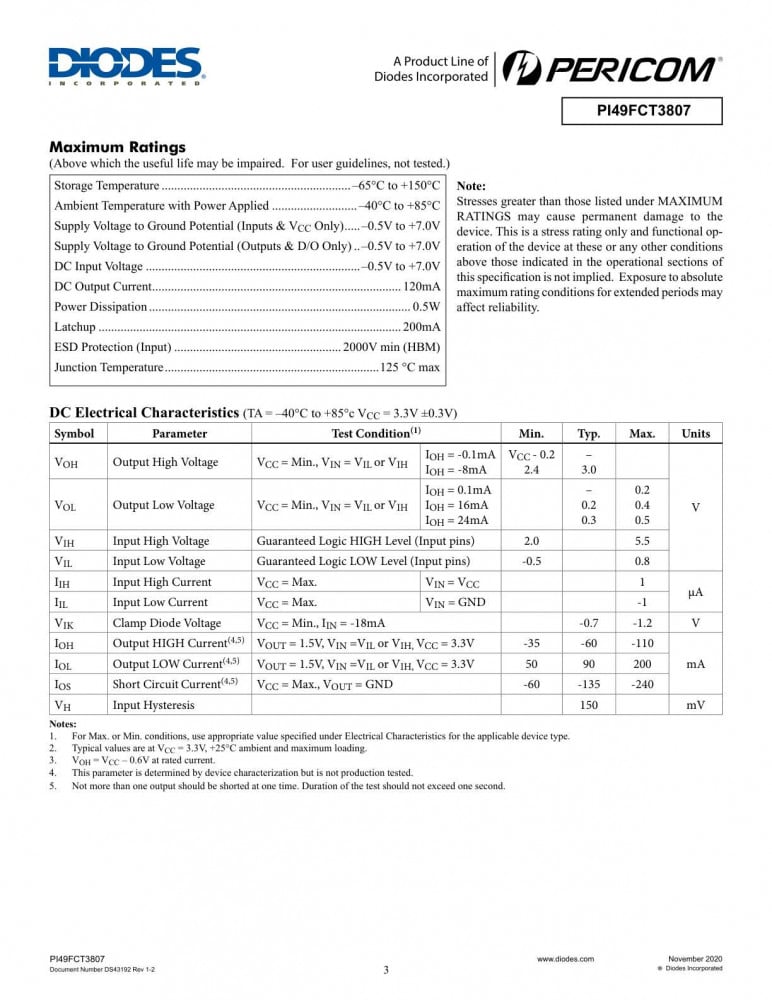 PI49FCT3807 datasheet page 3