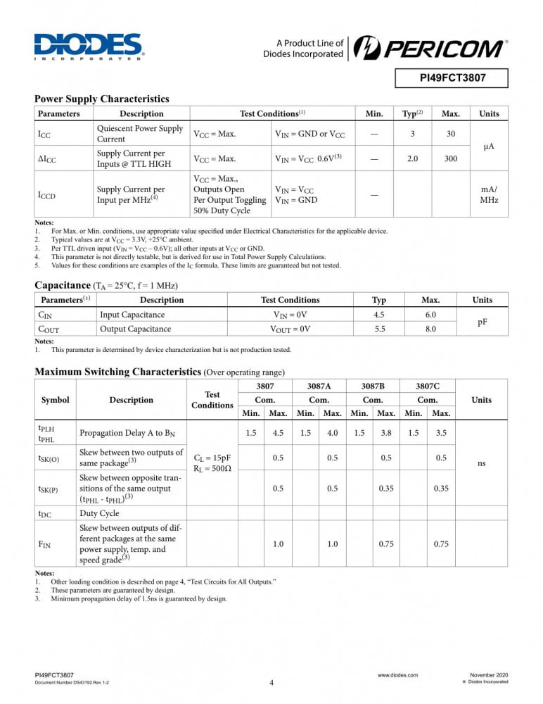 PI49FCT3807 datasheet page 4