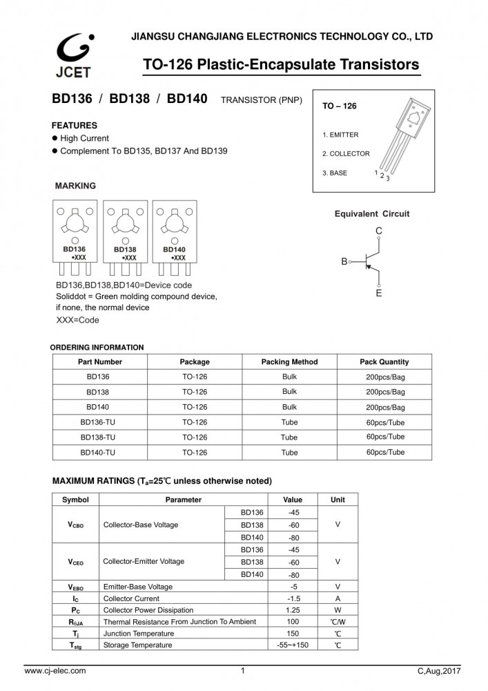 JSCJ BD140 datasheet page 1
