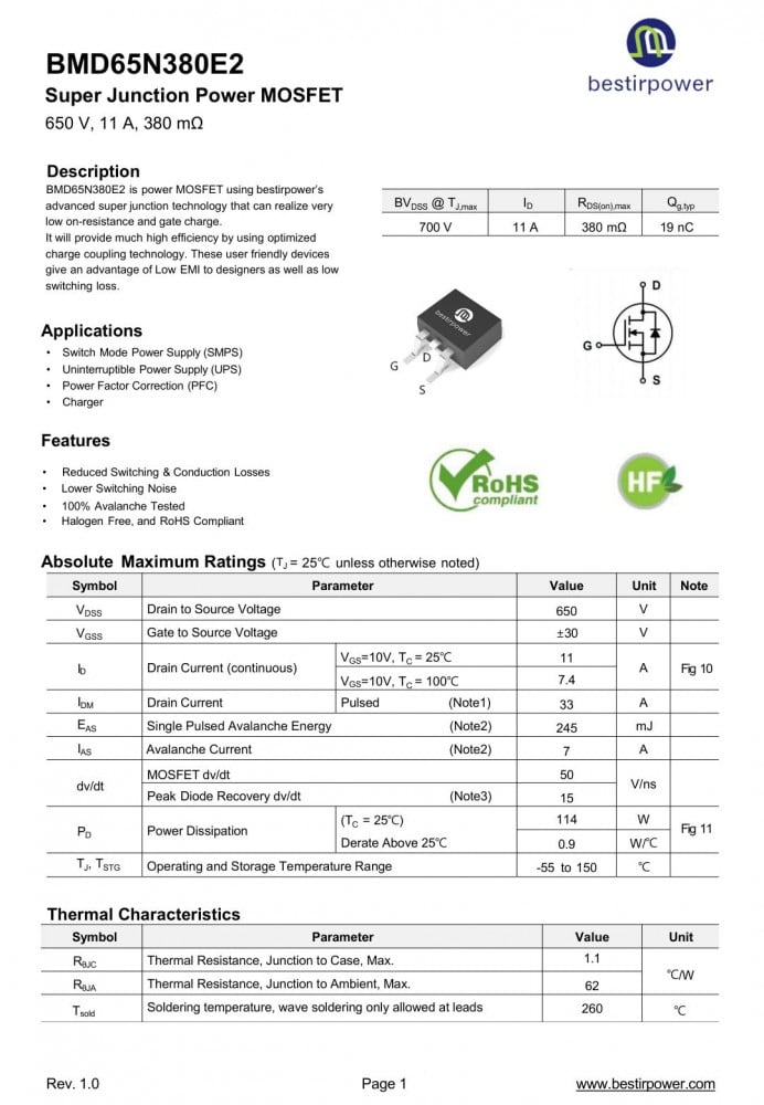 BMD65N380E2 datasheet page 1