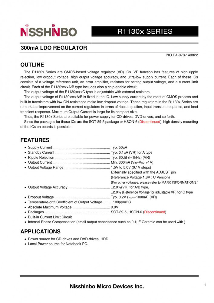 R1130 datasheet page 1
