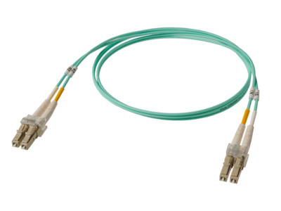 LC Duplex-to-LC Duplex Fiber Optic Jumper Cable Assembly, High Bandwidth (OM3), Multimode, 2.00mm LSZH Riser Zipcord, 30.0m Length