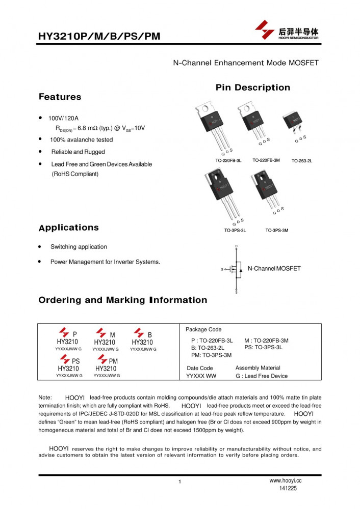 HY3210P datasheet page 1