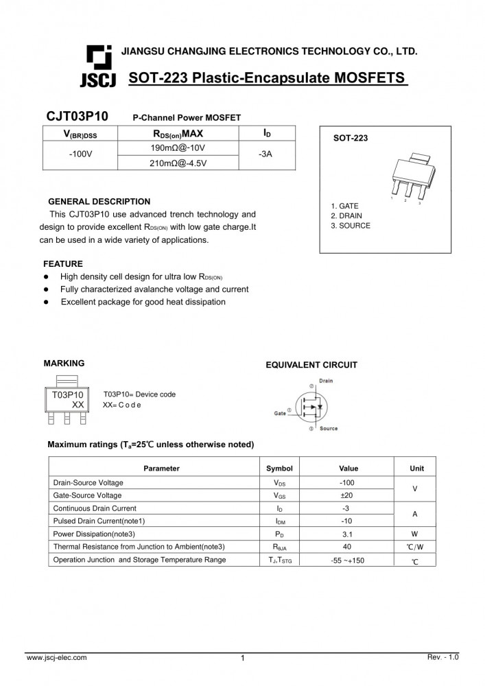CJT03P10 datasheet page 1