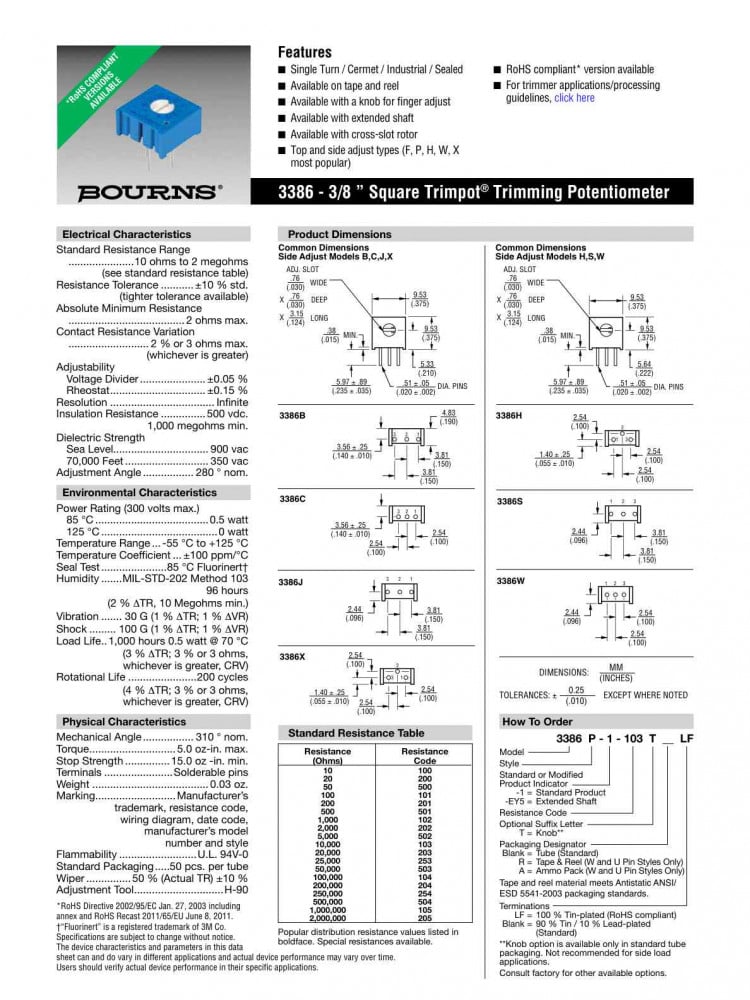 Bourns 3386 datasheet page 1