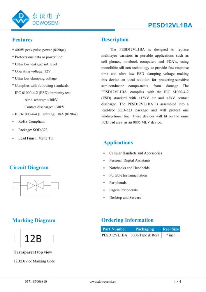 PESD12VL1BA technical document page 1