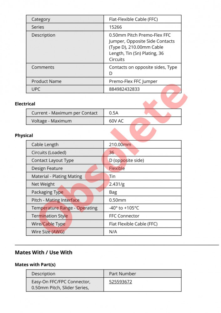 MOLEX 15266 series FFC drawing, page 2