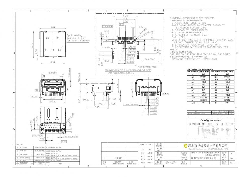 HCTL HC-TYPE-C-24P-DS-CH3.4-5A-12 drawing page 1