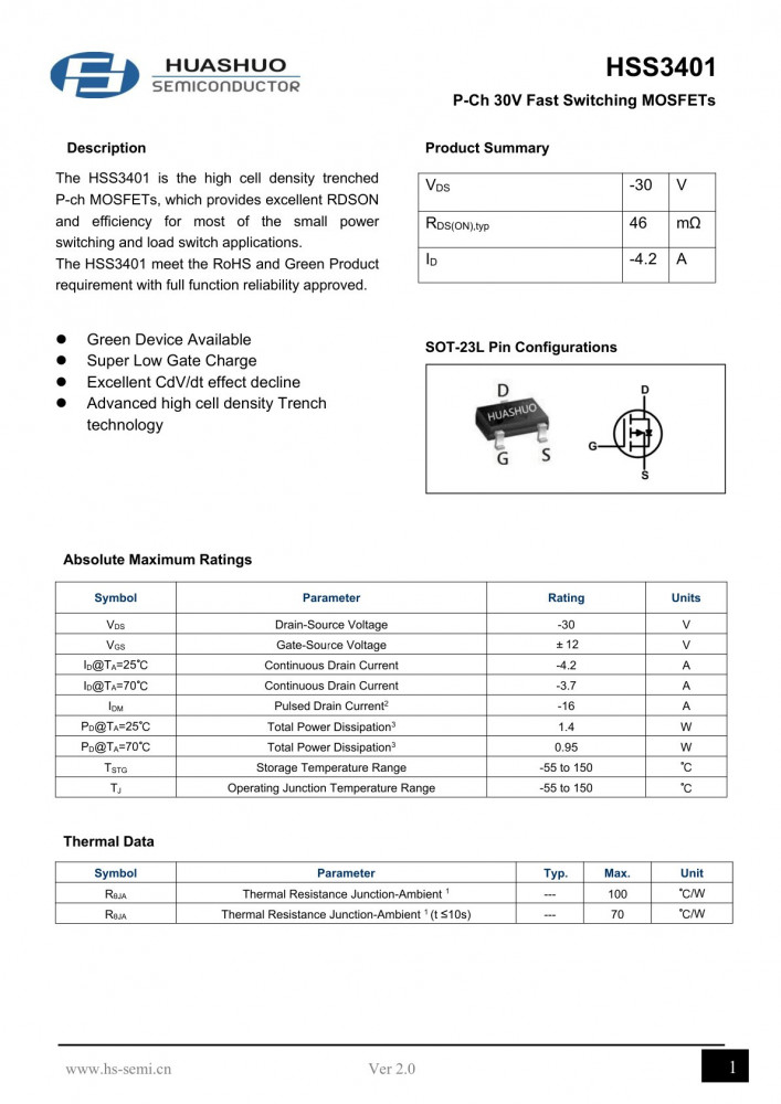 HSS3401 datasheet page 1