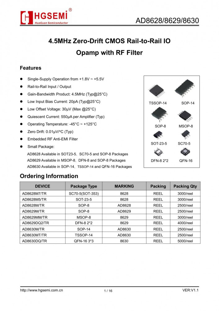 AD8629M/TR datasheet page 1