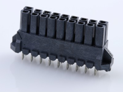 Micro-Fit BMI Receptacle Header, Dual Row, Vertical, with Press-fit Plastic Pegs, 0.76µm Gold (Au) Selective, 20 Circuits
