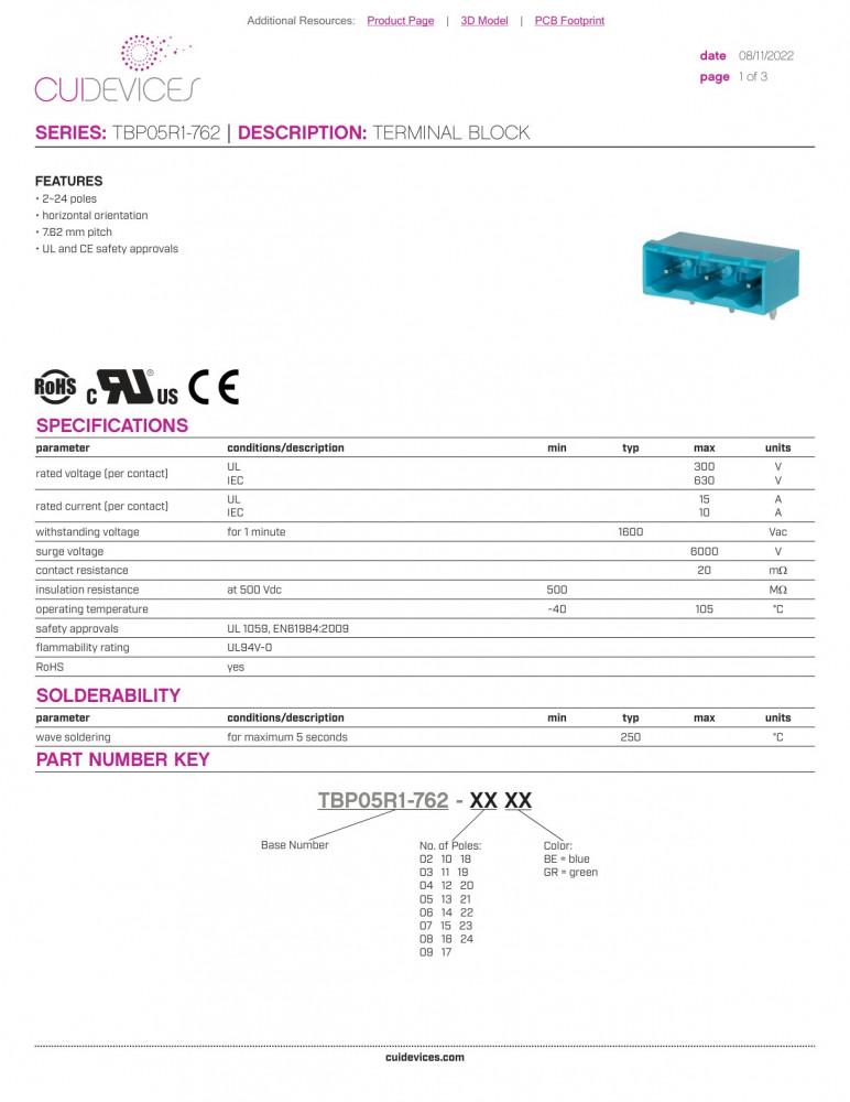 CUI TBP05R1-762-03GR datasheet page 1
