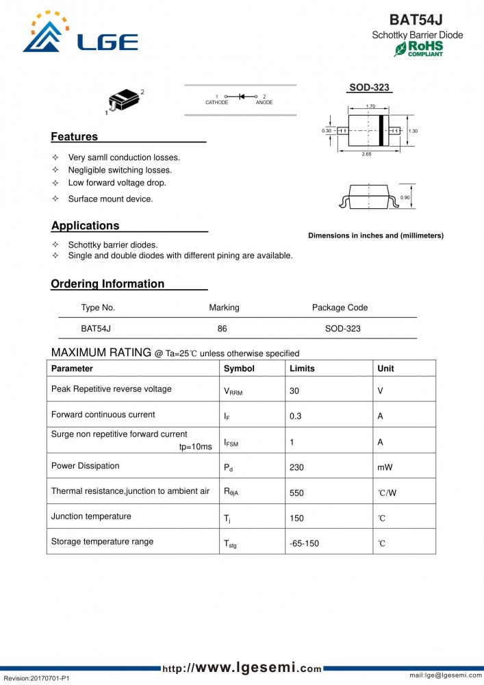 LGE BAT54J datasheet page 1