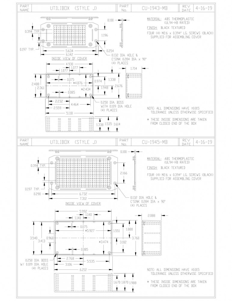 CU-1945-MB Utilibox Style J product drawing preview