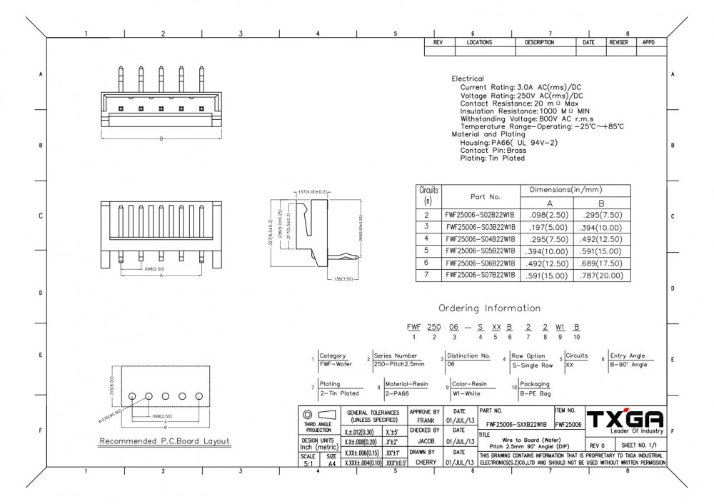TXGA FWF25006-S06B22W1B technical drawing preview