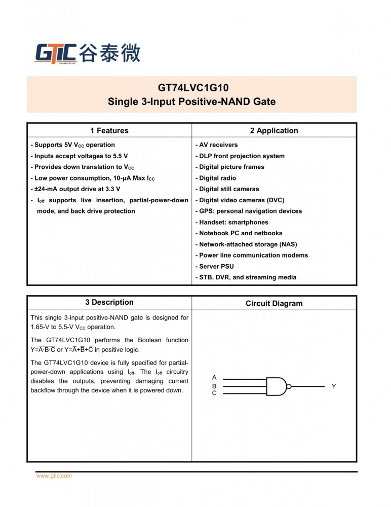 GT74LVC1G10S6 datasheet page 1