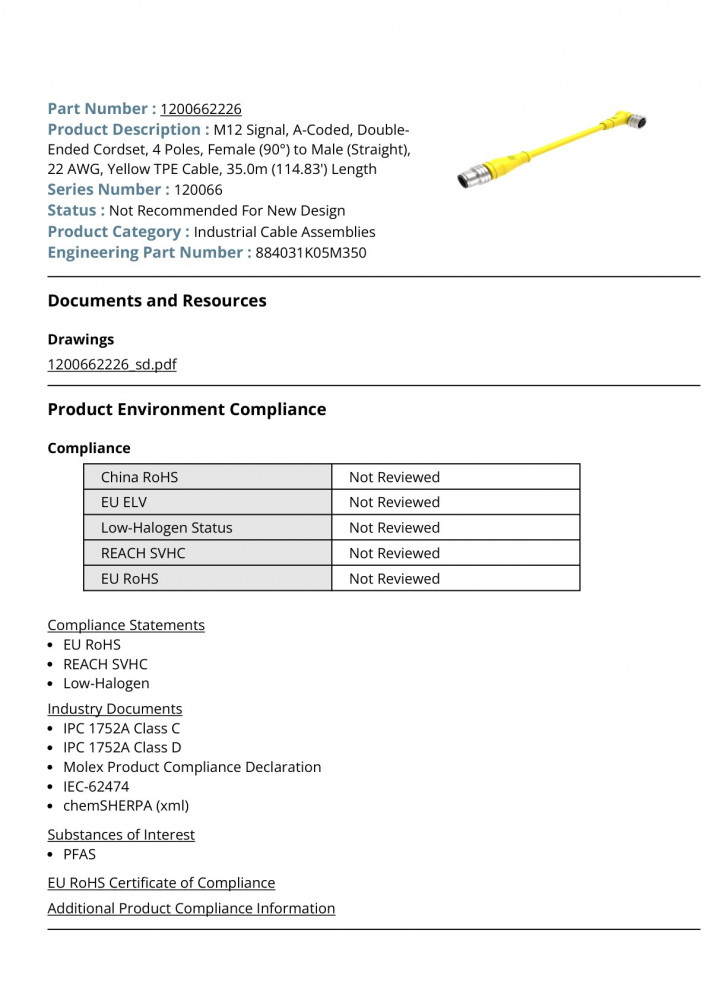 Molex cordset drawing, page 1