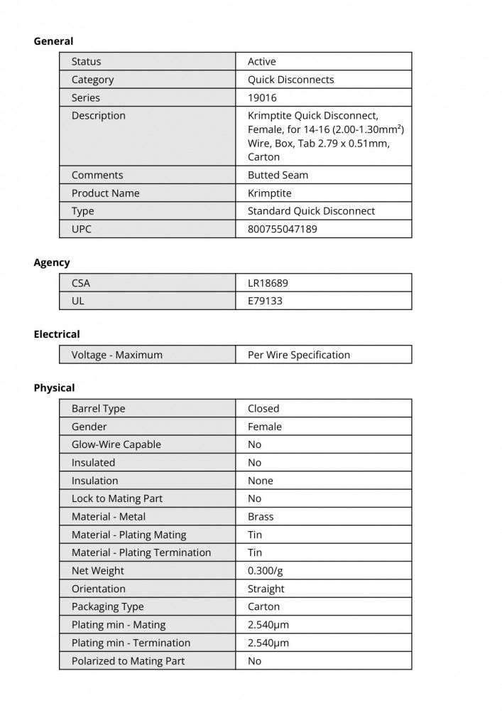 Technical document page 2 for MOLEX 190160035