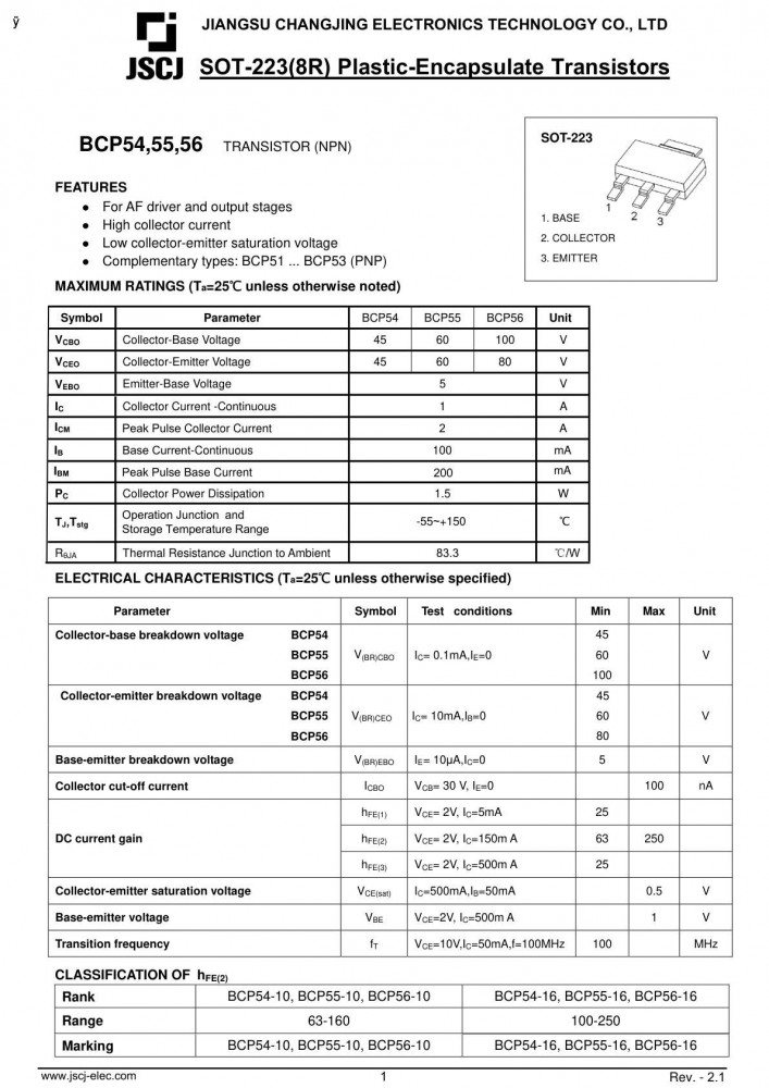 BCP56-16 datasheet page 1