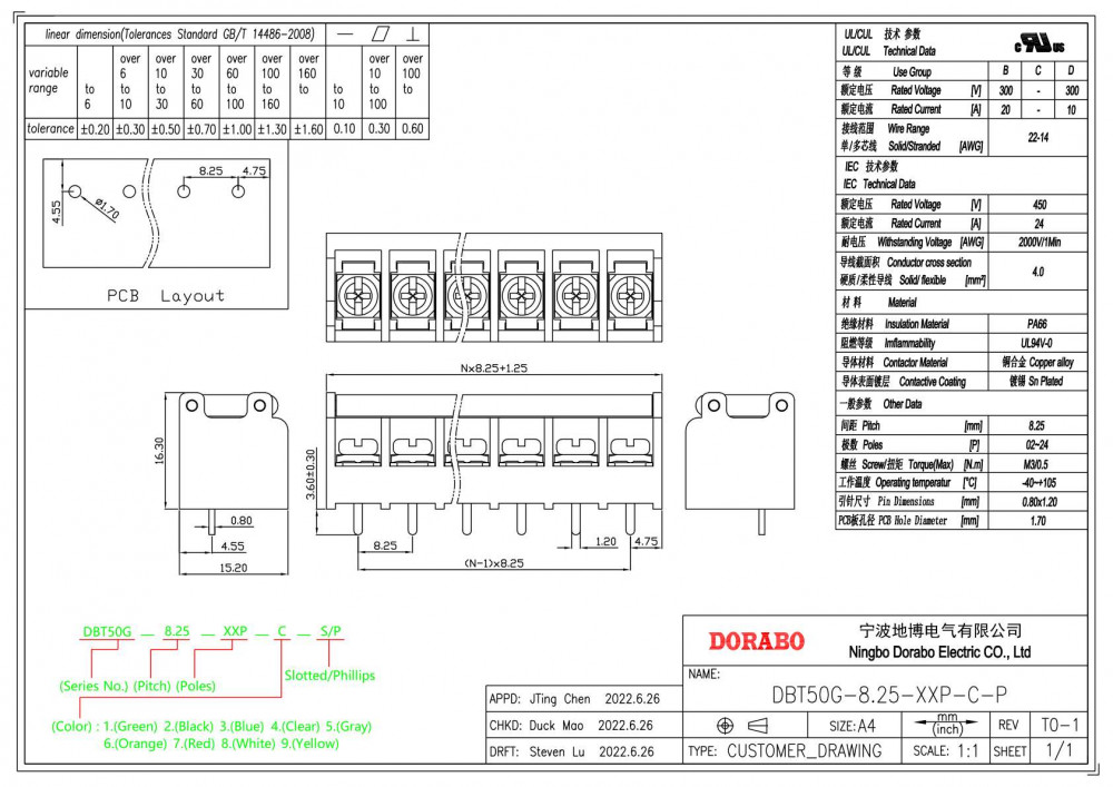 DORABO DBT50G-8.25-8P-BK-P technical document preview