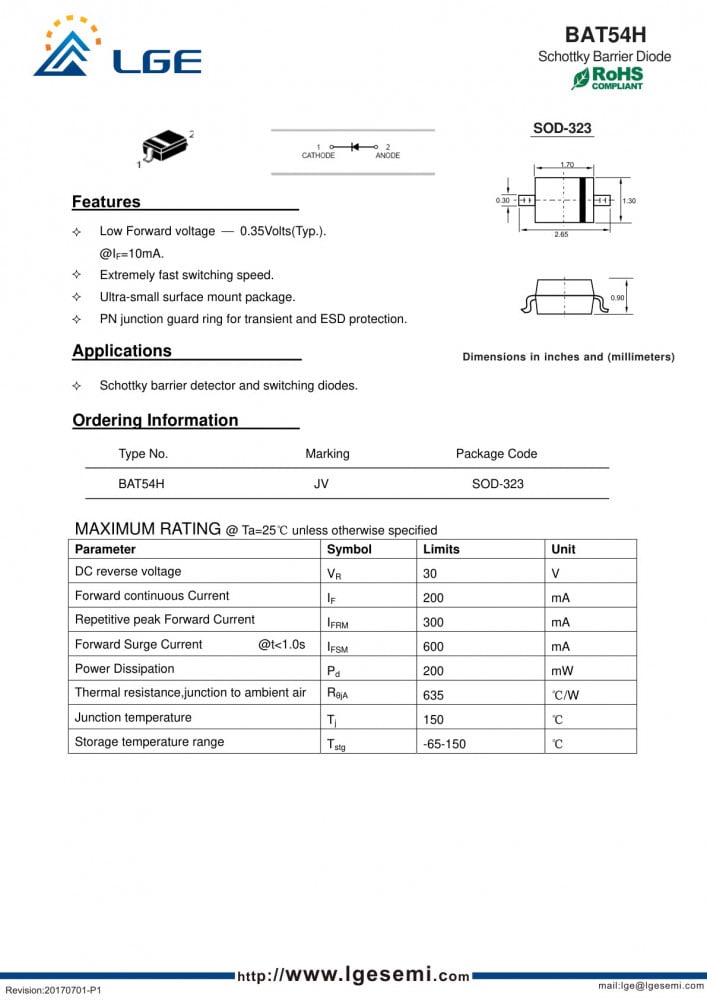 LGE BAT54H datasheet page 1