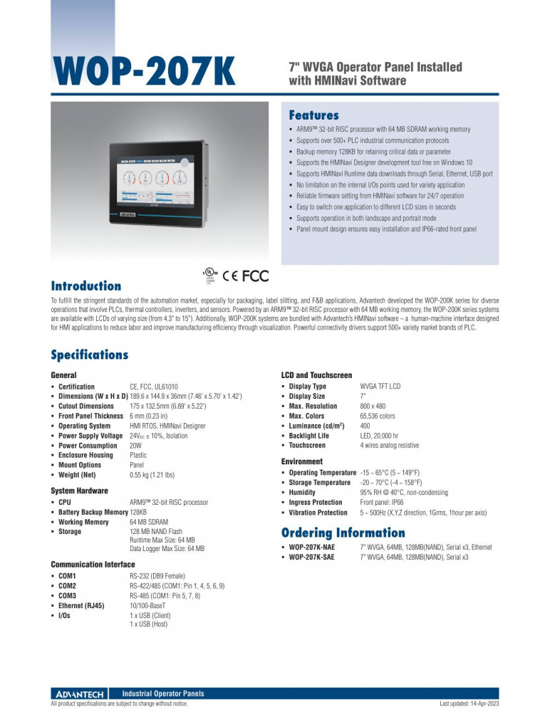 WOP-207K technical document page 1