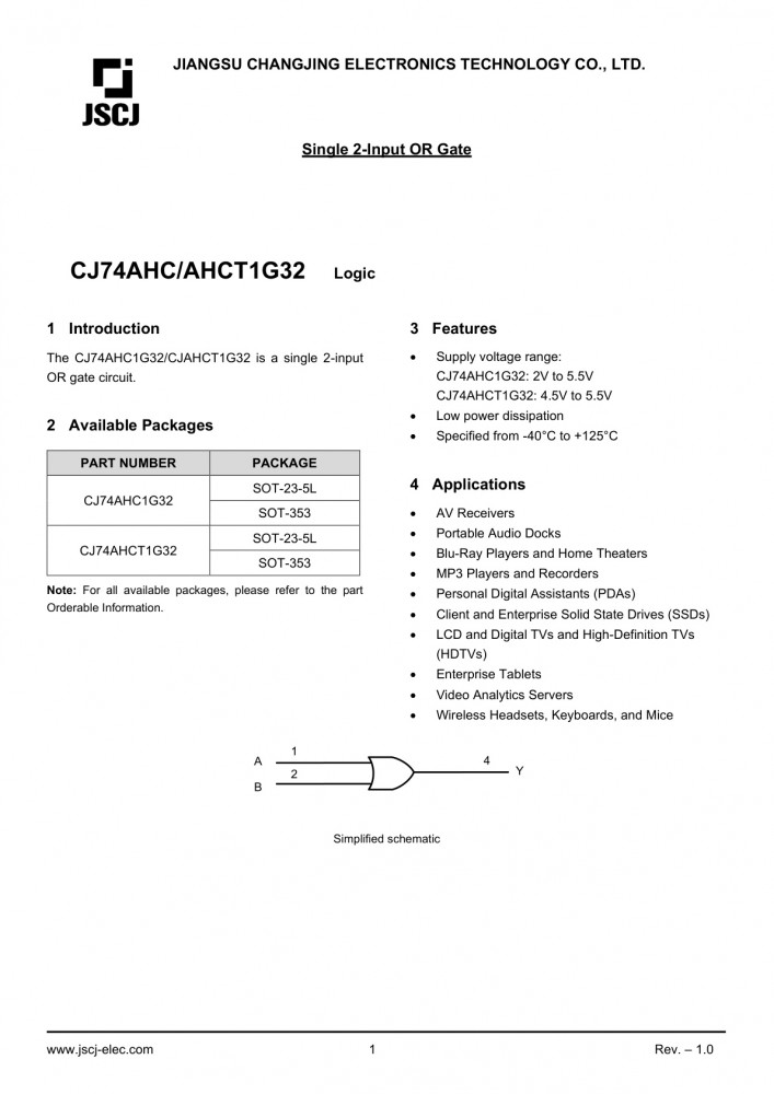 CJ74AHCT1G32R5N datasheet page 1