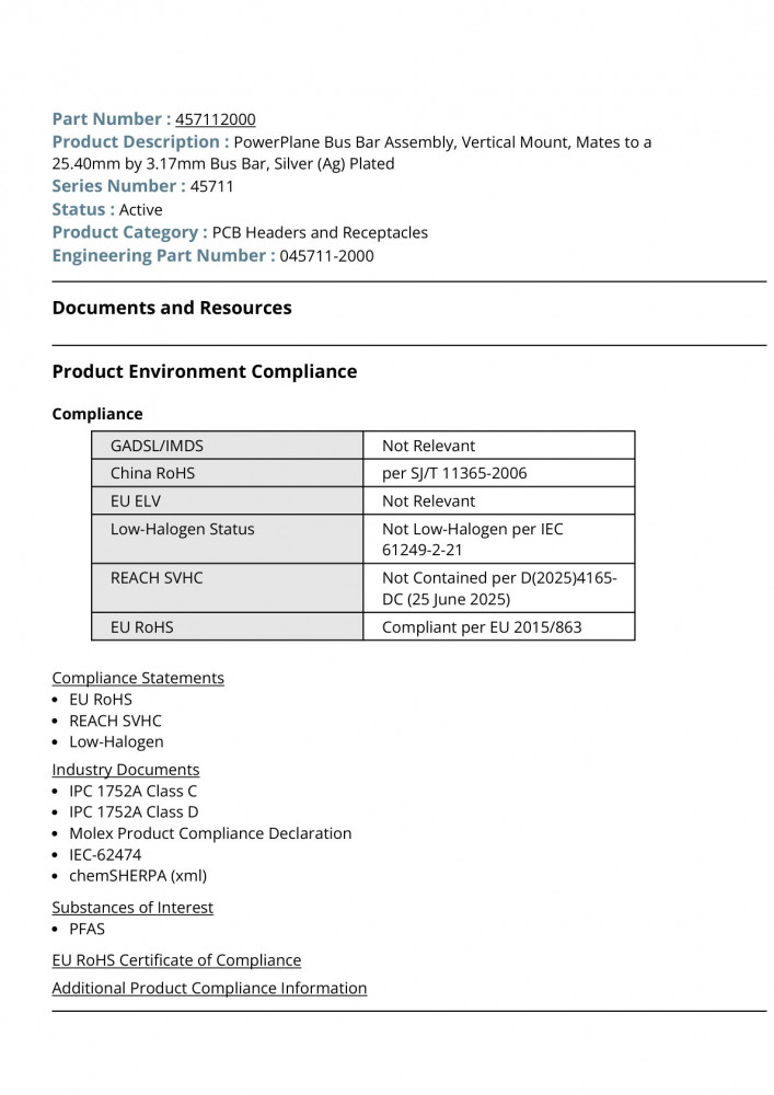 MOLEX 457112000 technical document, page 1