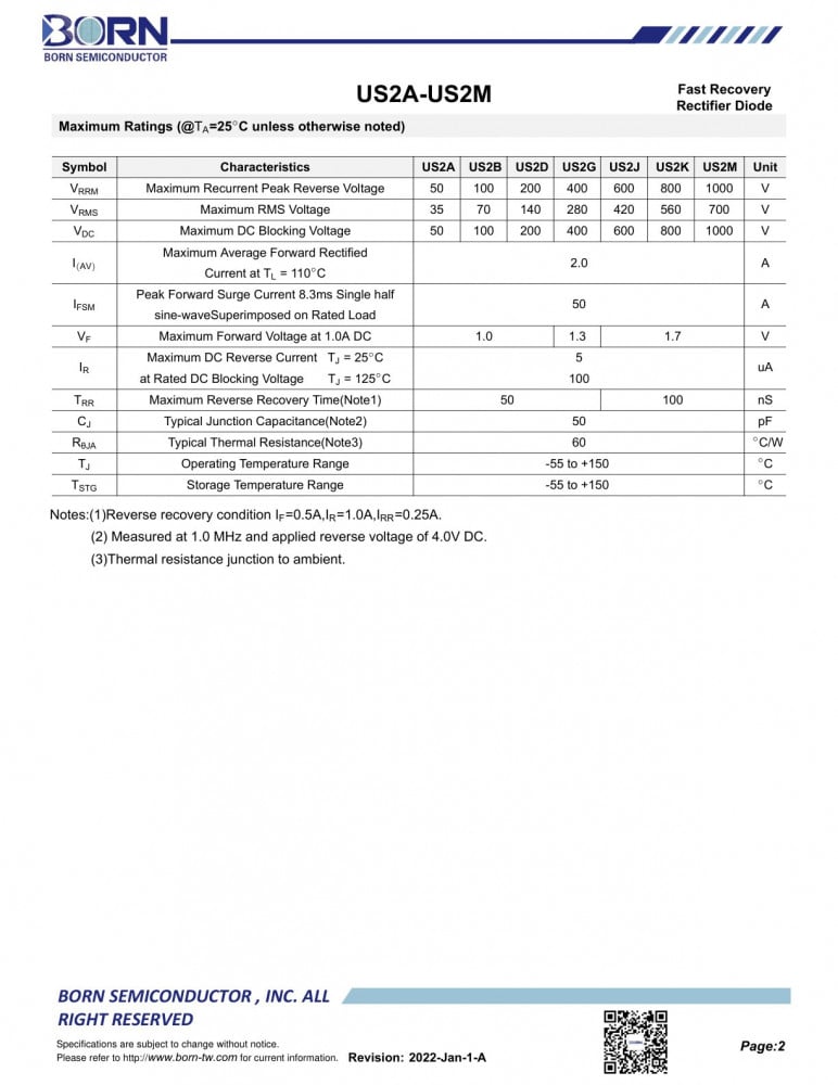 BORN US2M datasheet page 2
