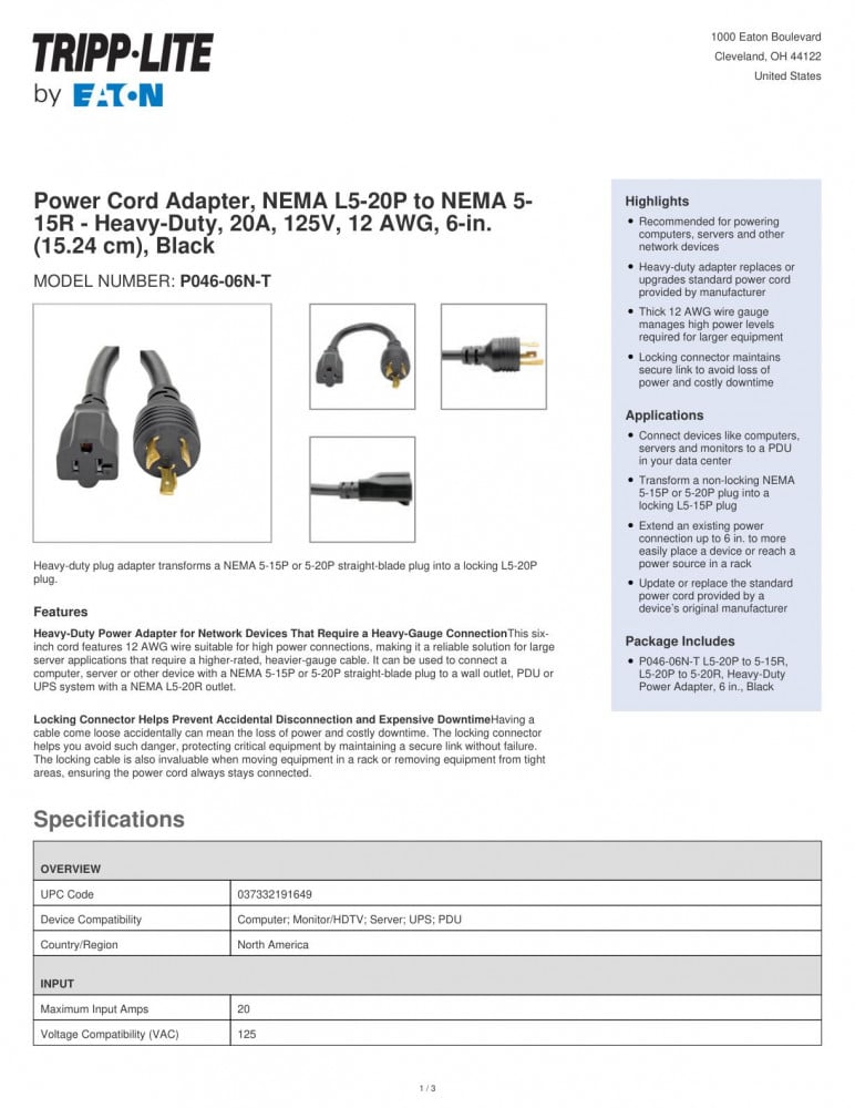 P046-06N-T technical document page 1
